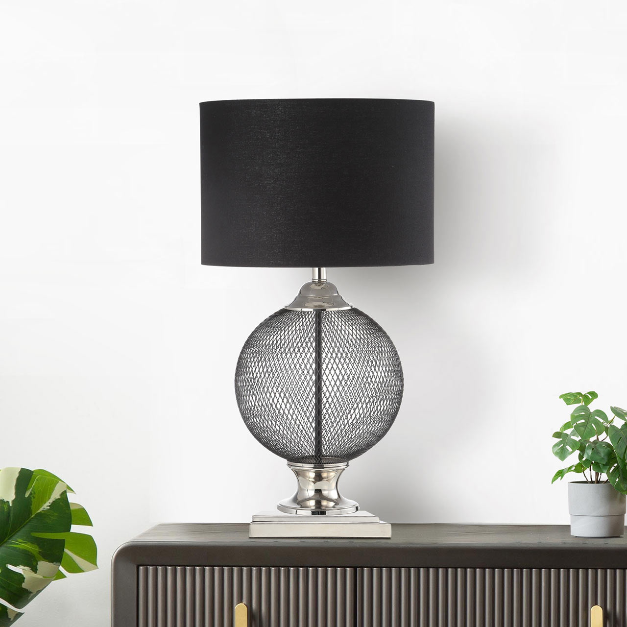78cm Wire Mesh Table Lamp Black Linen Shade - E27-Dual – Canwell ...