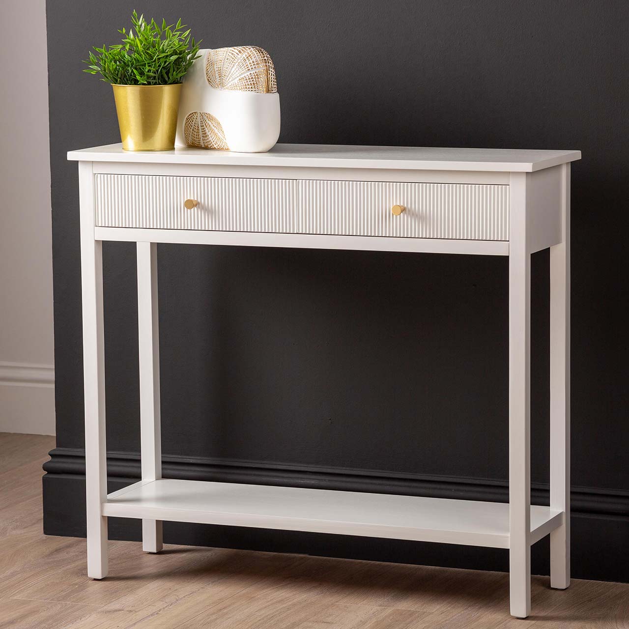 Lindon 2 Drawer Console Table White - KD with Gold Handles – Canwell ...
